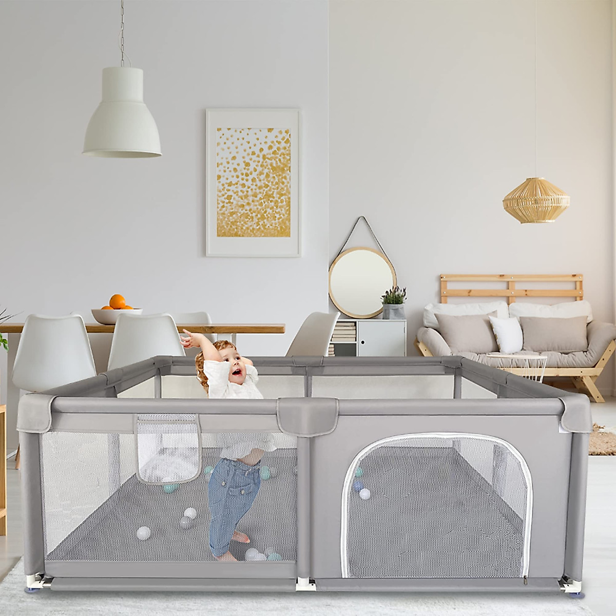 Baby Playpen,Playpen for Babies and Toddlers,Large Baby Play Yards (71''x59''), Baby Play Area with 30PCS Pit Balls,Large Playpen for Toddlers,Sturdy Play Yard for Baby Save Mommy's time.