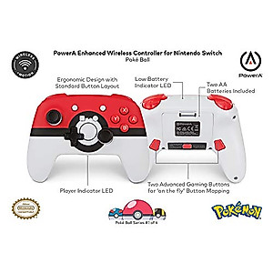 PowerA Enhanced Wireless Controller for Nintendo Switch: Pokemon Poke Ball Red - Nintendo Switch, Nintendo Switch Lite, Gamepad, game controller, Bluetooth controller, AA Battery