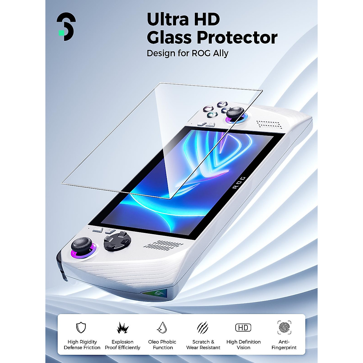 SOOMFON 3 Pack Screen Protector for ASUS ROG Ally Handheld 7 inch 2023, Tempered Glass, Transparent Ultra HD, Anti-Scratch, Anti-Fingerprint