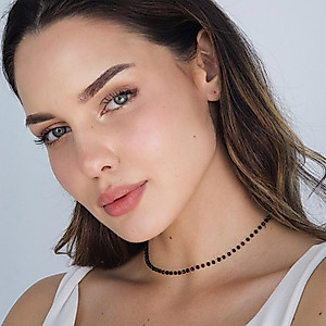 POMINA Dainty Black Rondelle Crystal Beaded Choker Necklace Delicate Multi Faceted Crystal Beads Choker for Teen Women (Black)