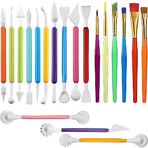 19 Pieces Cake Decorating Tools,Cookie Fondant Modeling Set,Marshmallow Sculpting Brush and Fondant Modeling Tools for DIY Cake Sugar Gum Paste Decorating Supplies