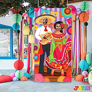 JOYIN 36x72ft Cinco de Mayo Couple Photo Door Banner, Fiesta Theme Photography Backdrop, Fiesta Photo Booth Background for Mexican Theme Birthday Party Supplies, Mexican Decoration, Taco Tuesday Event