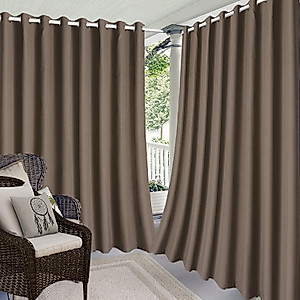 LORDTEX Linen Look Indoor/Outdoor Curtains, 105 x 120 Inch, Chocolate, Set of 2 Panels Waterproof, Privacy, Sun Blocking Textured Grommet Curtains for Patio, Pergola, Porch, Deck, Lanai, Cabana