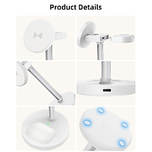 FutureCharger for MagSafe Charger Stand - 3 in 1 Wireless Charging Station for Apple Devices, for iPhone 15/14/13/12 Series, for iWatch/Airpods, Aluminum Alloy Rod, Leather Pad, White