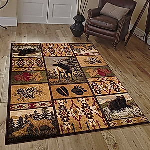 Champion Rugs Wildlife Cabin Nature Bear and Elk Scene Area Rug (3 Feet 10 Inch X 5 Feet 2 Inch)