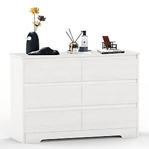 CATMIX Dresser for Bedroom, White 6 Drawer Double Dresser, Wood Modern 6-Drawer Chest of Drawers with Deep Drawers, Wide Storage Organizer Cabinet for Bedroom, Living Room, Entryway