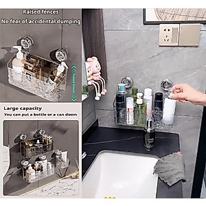 2024 Suction Shower Caddy, Light Luxury Style Glacier Pattern Suction Cup Shelf Multifunctional Bathroom Shower Basket Wall Mounted Organizer Shelf Removable Shower Basket for Home (Small+Large)