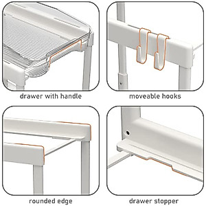 CAXXA 2 Tier Under Sink Cabinet Organizer Slide-Out Storage Drawer with Hooks for Kitchen, Bathroom,Vanity Counter (Clear)