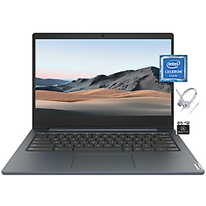 Lenovo 2022 Flagship Chromebook 14'' Thin Light Laptop Computer, Intel Celeron N4020 Processor, up to 2.80 GHz, 4GB RAM, 64GB eMMC,WiFi, Webcam, Chrome OS +Headset +HubxcelAccesory, Abyss Blue