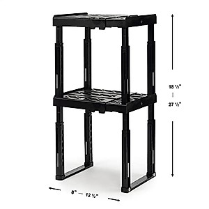 Tools for School Locker Shelf Organizer for School Locker - Locker Organizer - Strong ABS Plastic - Adjustable Width with Side Magnets - Patented Stackable Shelf Organizer - Pack of 2 - (Black)