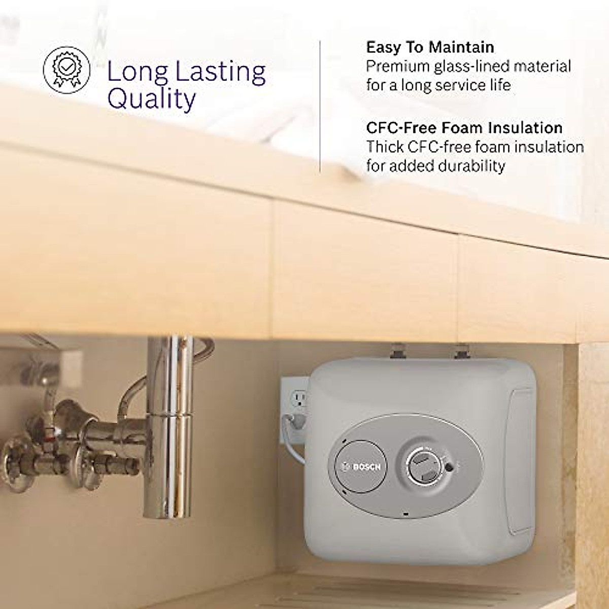 Bosch Electric Mini-Tank Water Heater Tronic 3000 T 4-Gallon (ES4) - Eliminate Time for Hot Water - Shelf, Wall or Floor Mounted