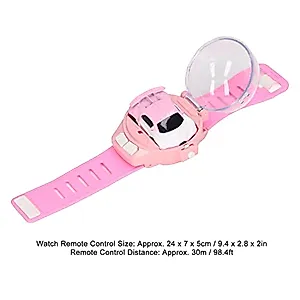 CUTULAMO Mini Watch RC Car Toy, 2.4G Independent Signal Watch RC Car Toy Dust Cover USB Cable for Outdoor(Pink Type 1)