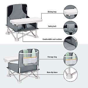 VEEYOO Travel Booster Seat with Tray, Portable Baby Booster Chair Folding Baby Chair for Dining Table, Foldable Baby Seat Pop Up Chair for Dining, Camping, Park, Beach