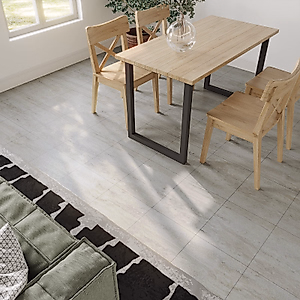 VEELIKE Travertine Peel and Stick Floor Tile - Waterproof Beige Vinyl 12''x12'' 4 Pack - Marble Stick-On Laminate for Bathroom Kitchen - Adhesive Temporary Flooring for Renters