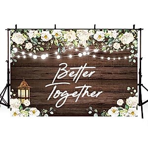 AIBIIN 8x6ft Better Together Backdrop for Wedding Rustic Wooden Photography Background White Flowers Wedding Bridal Shower Party Decorations Banner Photo Booth Props