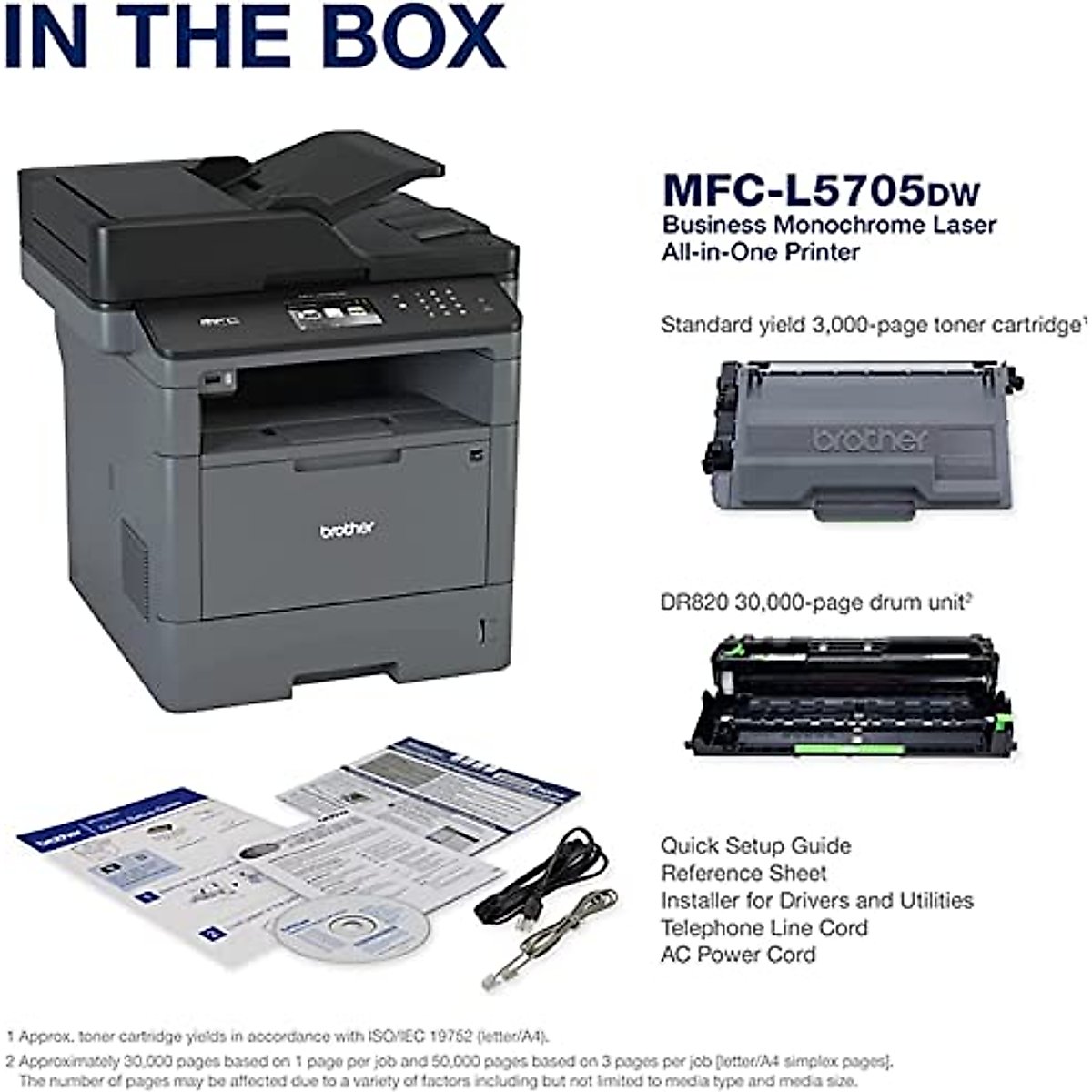 Brother MFC-L5705DW All-in-One Wireless Monochrome Laser Printer, Print Copy Scan Fax, Duplex (2-Sided), Ethernet, Hi-Speed USB 2.0, 42ppm, 1200x1200 dpi, 3.7" Touch LCD, Durlyfish