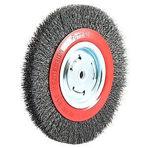 Forney 72762 Wire Bench Wheel Brush, Wide Face Coarse Crimped with 1/2-Inch and 5/8-Inch Arbor, 8-Inch-by-.014-Inch