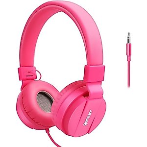 TENLUBEN Gorsun Kids Headphones Wired Headphone, Children Girls Boys Teen Lightweight Foldable Adjustable Corded On-Ear Headset for School Online Course Chromebook Cellphones Kindle Airplane (Pink)