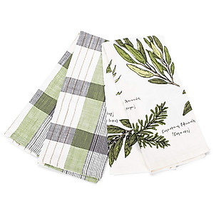 Design Imports Moss Green Plaid Herb 28 x 18 Cotton Decorative Hanging Dishtowel Set 2