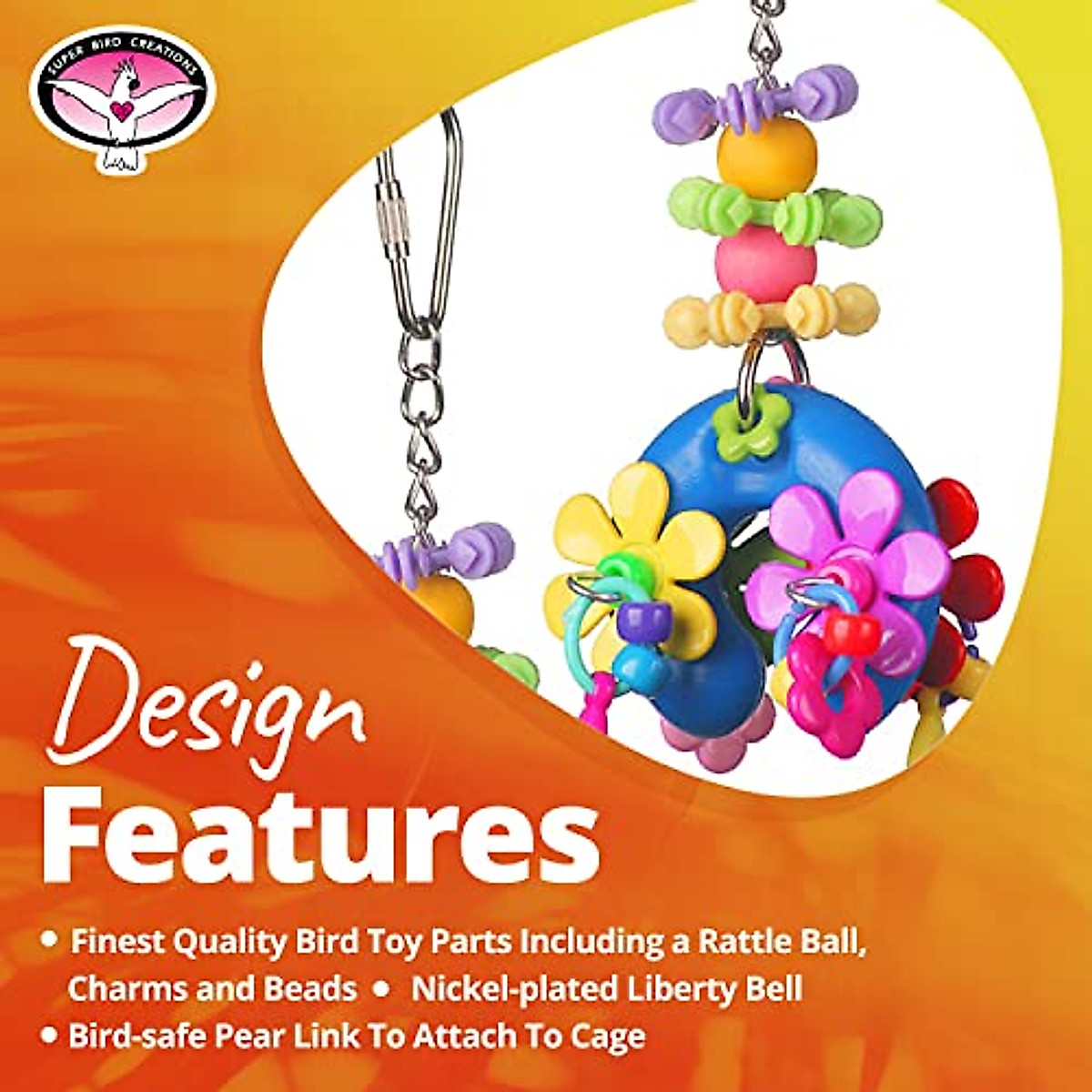 Super Bird Creations SB1085 Flower Power Bird Toy, Small/Medium Bird Size, 7" x 2.5" x 2"
