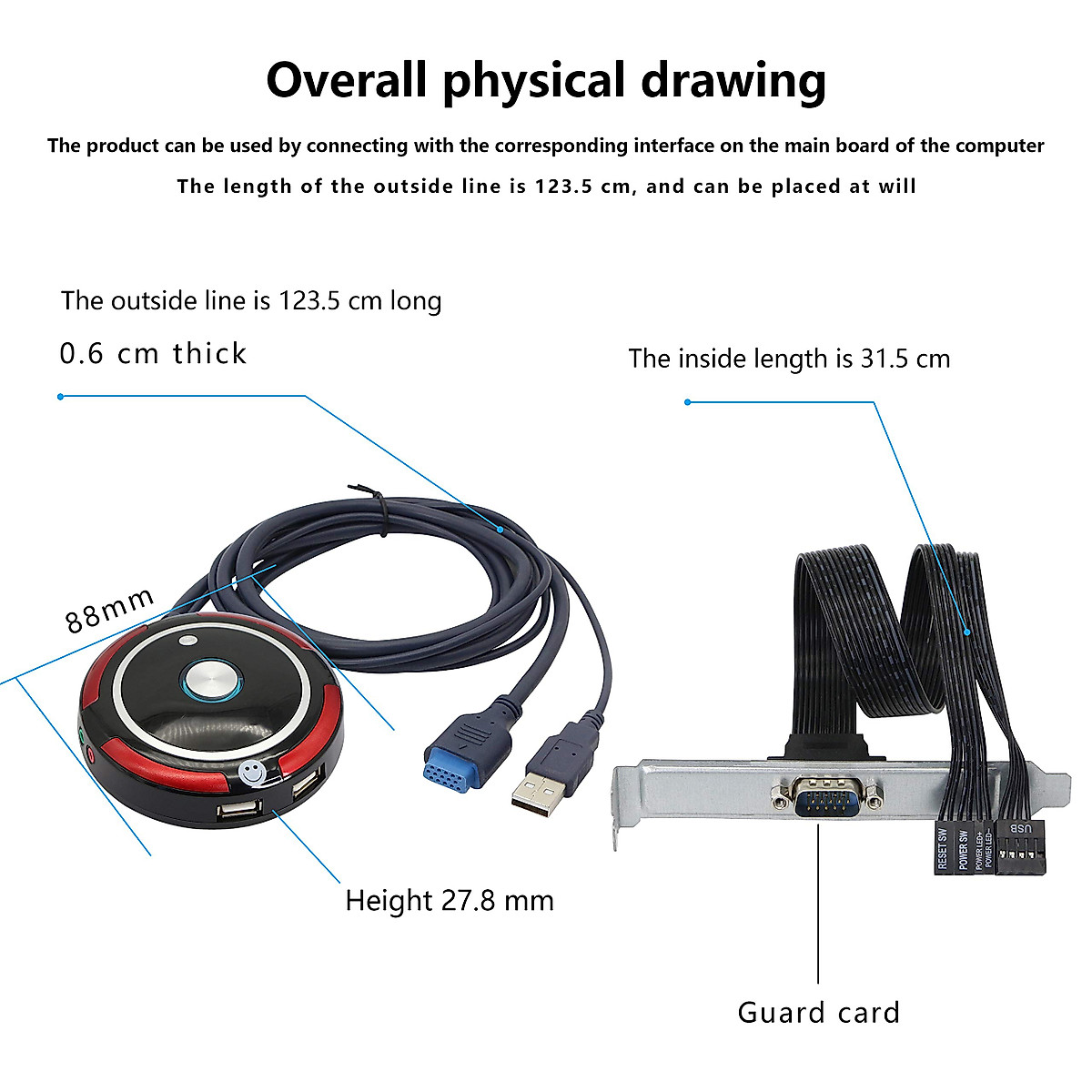 External PC Power Button,Desktop PC Power Button Computer Case Reset Switch External Remote Case Motherboard On/Off Button with Two USB and Audio Ports (160CM)