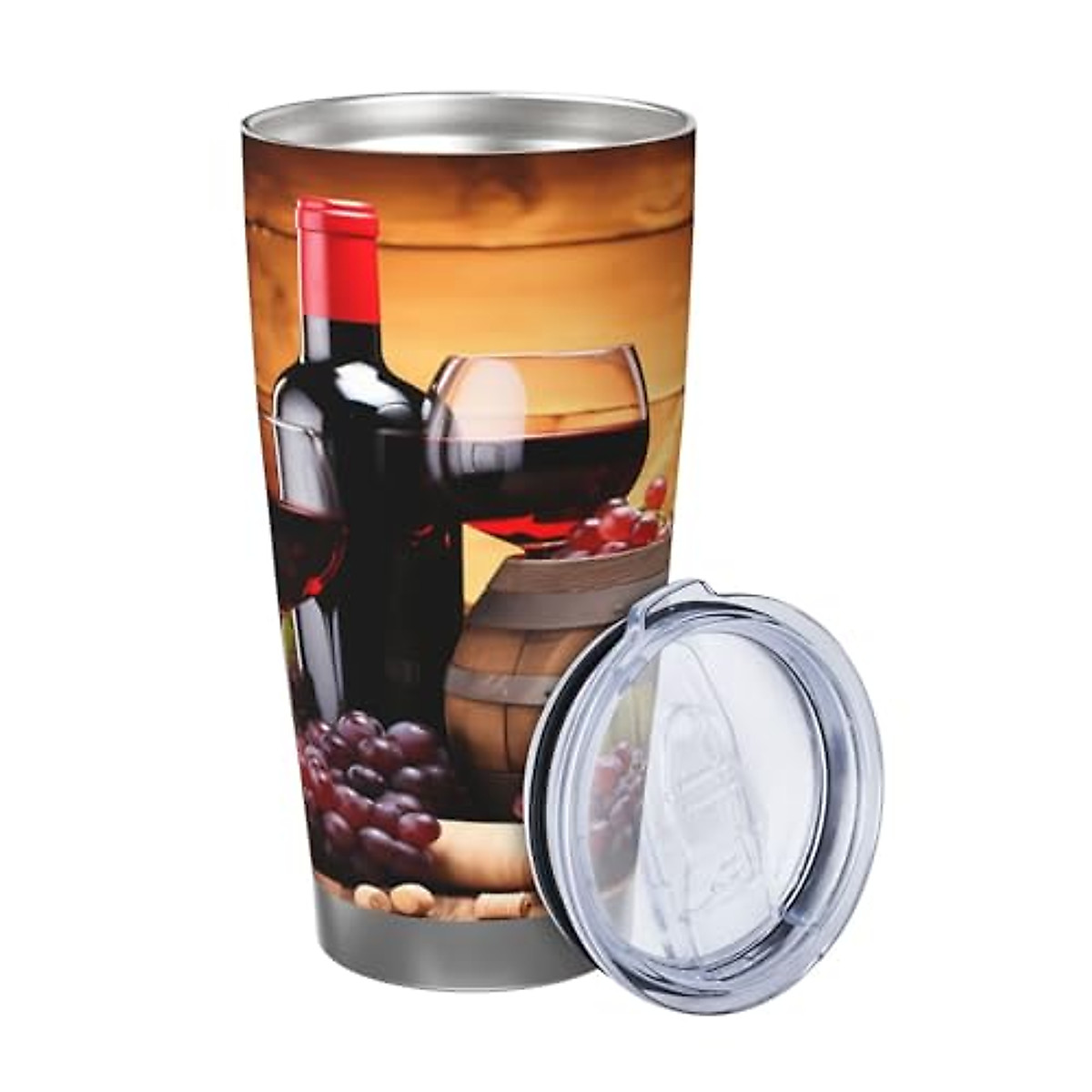 AYCZN Vintage Glass Wine 20 OZ Tumbler Stainless Steel Travel Coffee Mug, Grapes Fruits Insulated Water Bottle with Lid and 2 StrawsLeakproof Thermal Cup