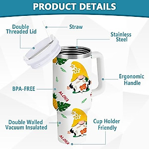 RPLIFE Whimsical Gnomes Bright 40oz Tumbler with Handle, Stainless Steel Coffee Mug, Insulated Coffee Tumbler