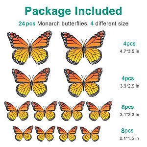 Yzurbu 24pcs Monarch Butterfly Decor, Orange Artificial Fake Butterflies Decorations for Fall Autumn Craft, Halloween, Thanksgiving, Christmas