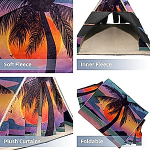 Y-DSIWX Guinea Pig Hideout Cozy Hamster House Cave for Bunny Chinchilla Hedgehog Small Animal Beach Sunset Palm Tree Colorful Pattern