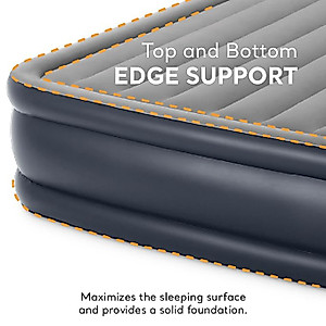 Intex 64135ED Dura-Beam Plus Deluxe Pillow Rest Air Mattress: Fiber-Tech – Queen Size – Built-in Electric Pump – 16.5in Bed Height – 600lb Weight Capacity