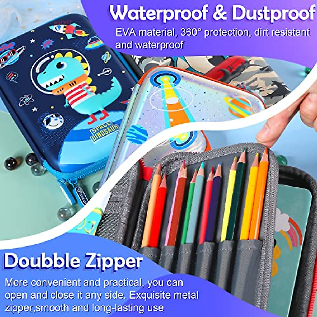 YOYTOO Dinosaur Pencil Case for Boys, 3D Cute EVA Dinosaur Pen Pouch Stationery Box Anti-Shock Large Capacity Multi-Compartment for School Students Teens Kids Girls Boys