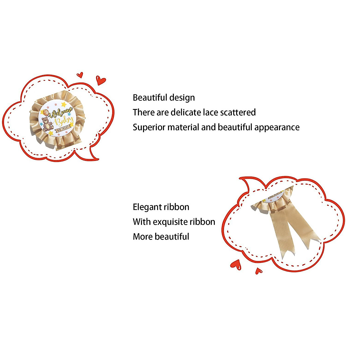 Welcome Baby Bear Tinplate Badge Pin, Baby Shower Award Ribbon for Mother and Father, Stain Brooch Button for Gender Reveal Party Decorations for Bear Baby Shower, Baby Sprinkle Theme...