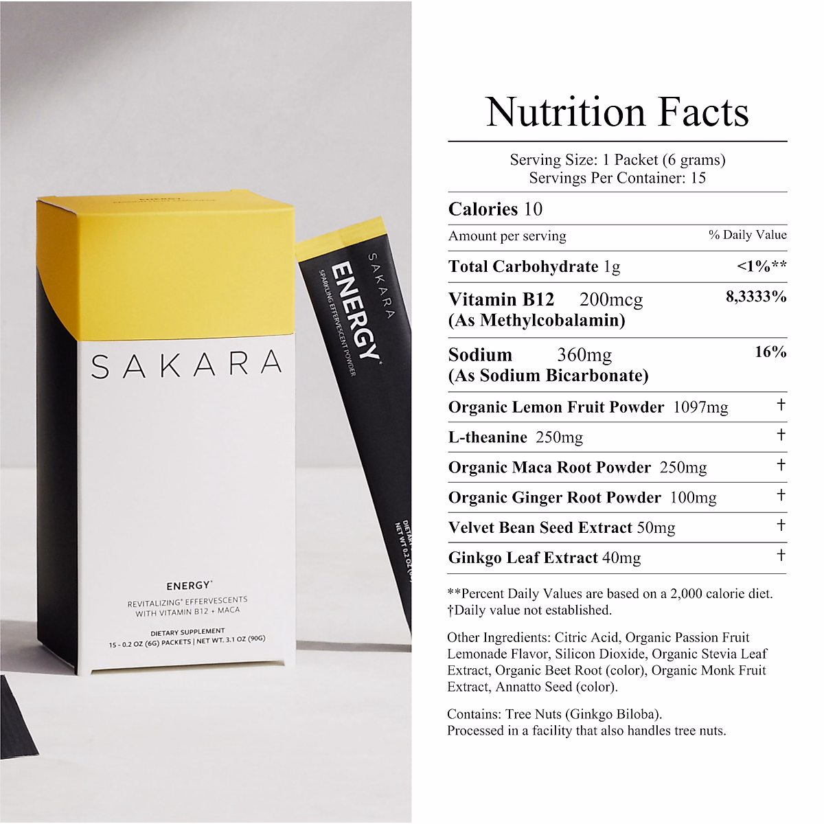 SAKARA Energy Effervescents, 15 Packets - Refined Sugar Free Electrolytes Powder Packets with Vitamin B12 & L Theanine, Flavored Water Packets, Hydration Powder, Energy Drink Electrolyte Powder