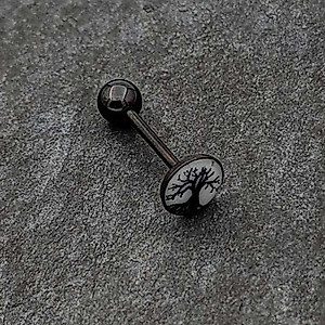 Body Candy 14G Women Anodized Black Glow in Dark Tree of Life Barbell Tongue Ring Body Piercing Jewelry 5/8”