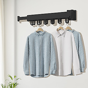 Clothes Drying Rack, Laundry Drying Rack Wall Mount,Space Saver Clothes Rack, Retractable Clothes Drying Rack, Collapsible(Tri-Fold), for Laundry,Balcony, Mudroom, Bedroom. Black Color Rack Clothing.