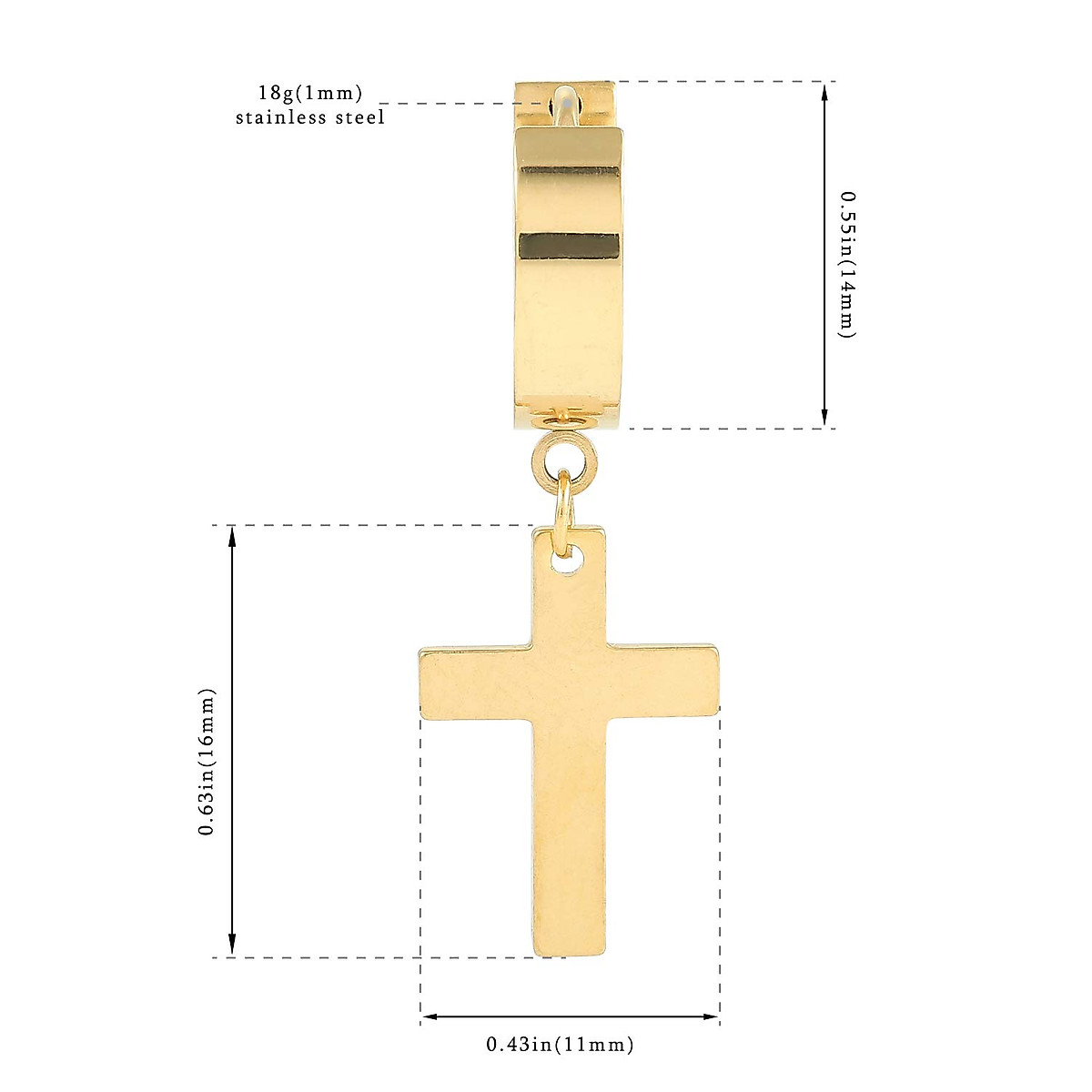 Szory 3 Pairs Stainless Steel Cross Earrings for Men Women Dangle Hoop Earrings Silver Gold Black