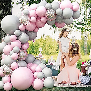 Pink Balloon Garland Arch Kit, 95Pcs Grey Pink Confetti Latex Balloons for Baby Shower Wedding Birthday Graduation Anniversary Bachelorette Party Background Decorations