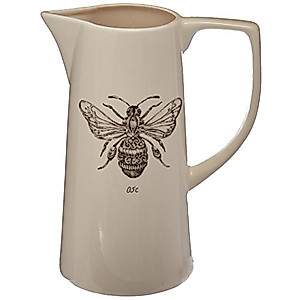 Creative Co-Op White Ceramic Pitcher with Bee Image