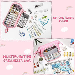 Unineovo Large Pencil Case for Girls, Cute Cartoon Rainbow Pink Pencil Pouch Big Capacity Pencil Organizer Bag, Students School Supplies Back to School Kids Gifts Teen Girls Zipper Pen Box