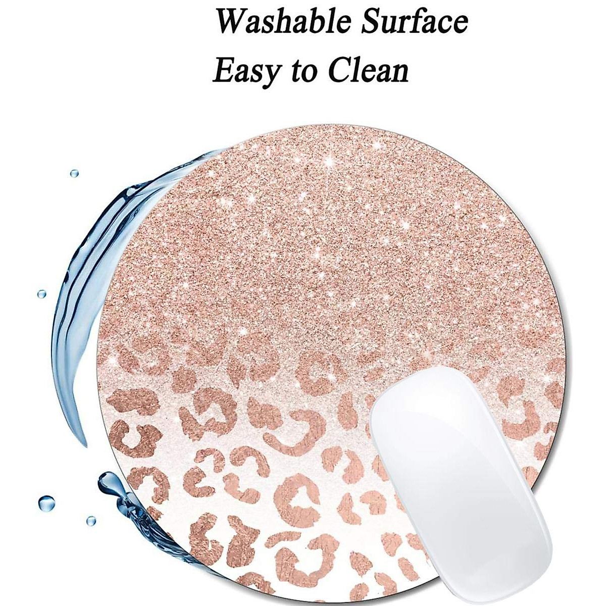 Rose Gold Glitter Ombre Mouse Pad Round Non-Slip Rubber Mousepad Laptop Office Computer Decor Cute Desk Accessories Customized Design Mouse Pad