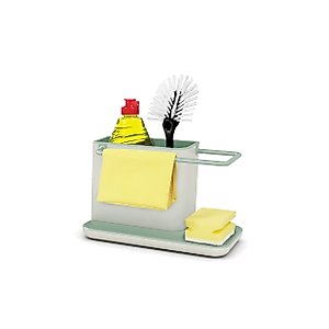 Joseph Joseph Kitchen Sink Caddy Organizer, Sponge Holder, Brush Holder, Dish Cloth Hanger - Light Stone/Sage