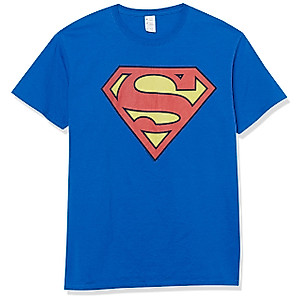Superman Classic Shield Logo Adult T-Shirt - Blue (Large)
