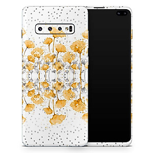DesignSkinz Karamfila Yellow & Gray Floral V2 Protective Vinyl Decal Wrap Skin Cover Compatible with The Samsung Galaxy S20 (Screen Trim & Back Glass Skin)