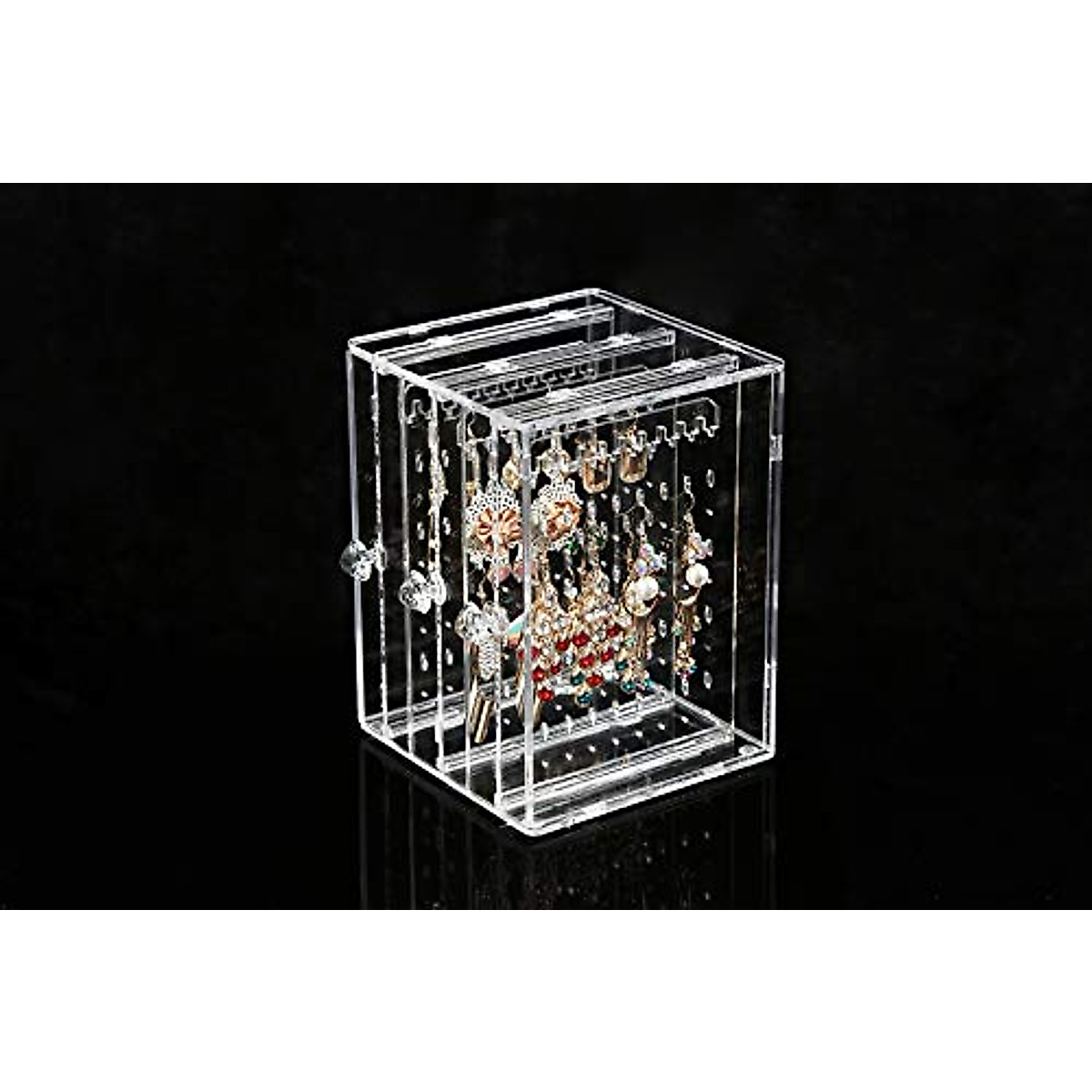 RANIT Acrylic Jewelry Storage Box Earring Display Stand Organizer Holder with 3 Vertical Drawer Transparent