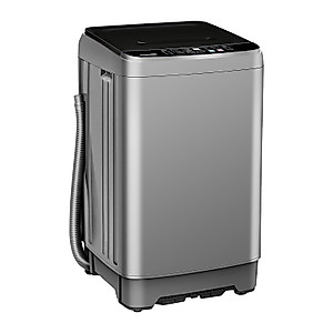 Full Automatic Washing Machine with LED Display, 10 Programs & 8 Water Levels Selections, 15.6Lbs for Home, RV, Camping, Apartment, Dorm - Grey