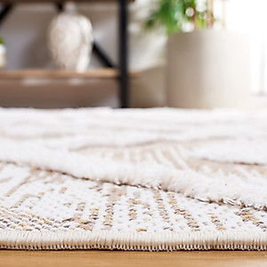Safavieh Augustine Collection Area Rug - 6'4" x 9'6", Ivory & Beige, Moroccan Trellis Boho Rustic Fringe, Non-Shedding & Easy Care, Ideal for High Traffic Areas in Living Room, Bedroom (AGT730A)