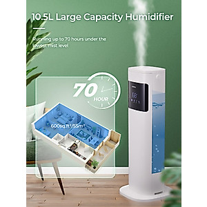 Aiheal Humidifier for Large Room Home, 10.5L Top Fill Cool and Warm Mist Ultrasonic Floor Humidifiers for Baby and Plants with Customized Humidity, Timer, Sleep Mode, Auto Shut Off, Ultra Quiet
