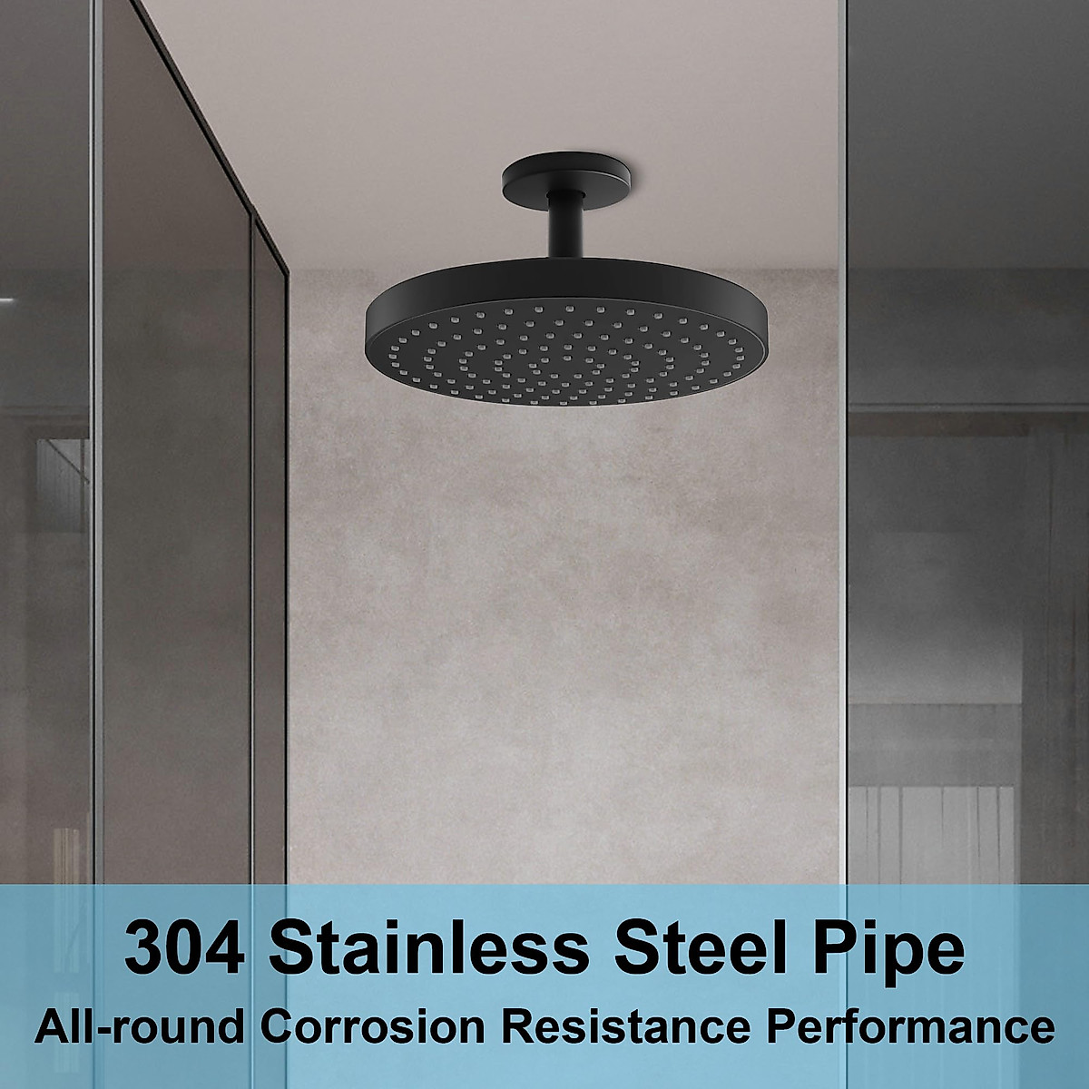 Straight Shower Arm with Flange, Ceiling Mount 3 Inches Rain Shower Head Arm Extension Replacement with Anti-Scratch Escutcheon Plate, DOLGABA Matte Black