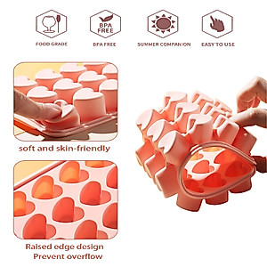 2 Pack Heart-Shaped Ice Cube Trays with lid and bin - 48 Holes Silicone Mini Heart Ice Cube Tray, BPA Free and Dishwasher Safe, Heart Shape Ice Cube Mold, Easy to Remove