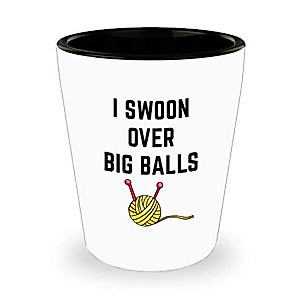 KnittingI Swoon Over Big Balls Unique Ceramic Shot Glass Funny CrochetFor Women 1.4 Oz Birthday Stocking Stuffer